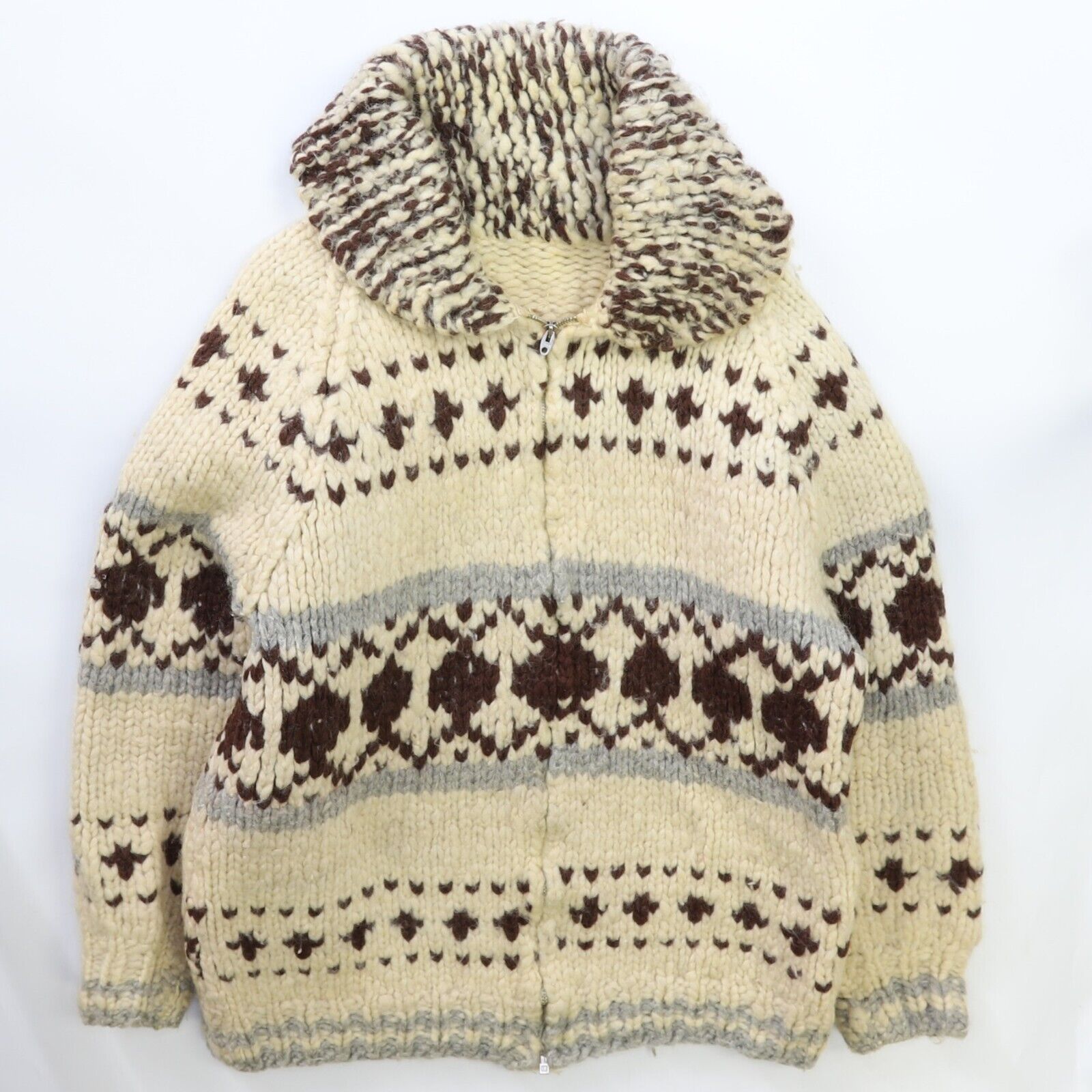 Vintage Wool Knit Cowichan Sweater Size Large Fair Isle Vintage Wool Knit Cowichan Sweater Size Large Fair Isle